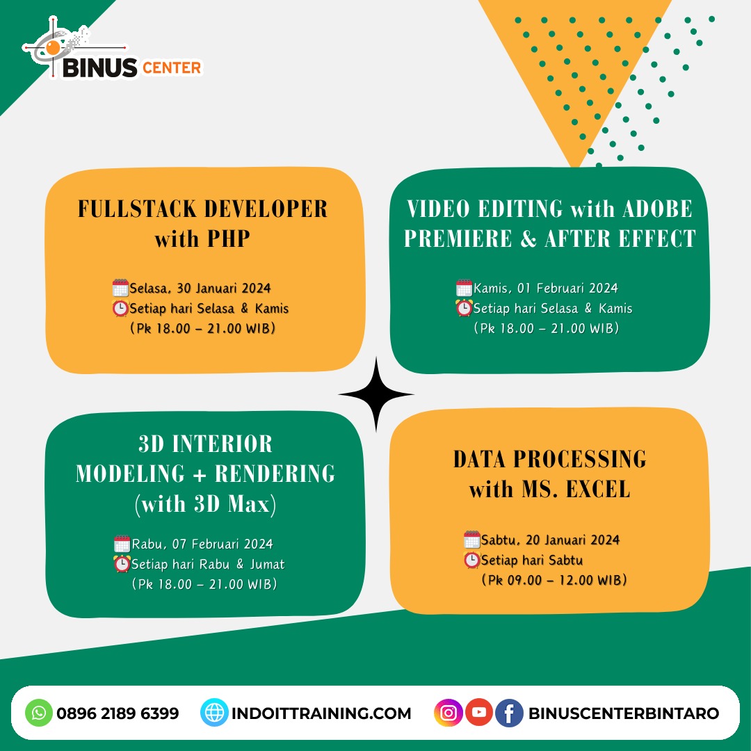 Jadwal Kelas Binus Center Bintaro Januari - Februari 2024 - BINUS CENTER
